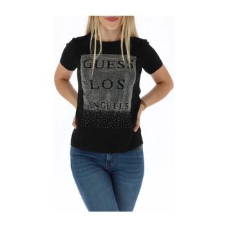 Guess Femme, Tops, Noir, Taille: 36 FR T-shirt Noir Col Rond Manches Courtes