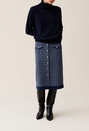 Claudie Pierlot Jupe monogramme taille haute marine