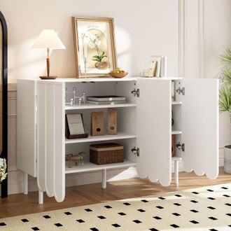 STILVORA Buffet et Enfilade avec 2 Portes Ondul&eacute;es sans Poign&eacute;es, &Eacute;tag&egrave;res R&eacute;glables, en MDF, 120&times;35&times;80 cm, Blanc