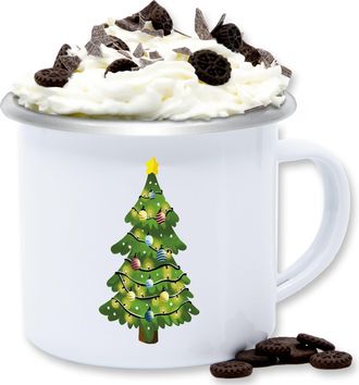 Shirtracer Emaille Tasse Blechtasse - Weihnachtstasse Weihnachten - Weihnachtsbaum - 300 ml - Wei&szlig; Silber - weihnachtstassen christmas tassen weihnachtsbecher we