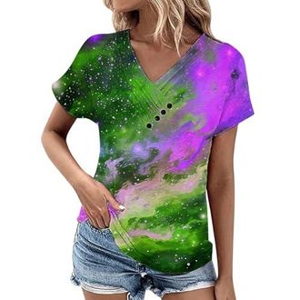 Generic Galaxy Shirt Femme 3D Galaxie Imprim&eacute; Graphique T-Shirt Univers Ciel &eacute;toil&eacute; Espace Carnaval Costume T-shirt Manches Courtes Col en V Haut &Eacute;t&eacute; Femmes C