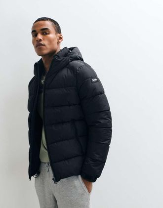 Schott NYC Pufferjacke mit Kapuze in Schwarz