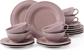 SELTMANN WEIDEN Beat Color Glaze Teeservice 18-teilig | Brotteller (17 cm), Teetassen (140 ml) und Teeuntertassen (14 cm) für 6 Personen | Geschirr mit Rillenrelief |