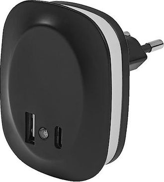 Ledvance LUNETTA EDGE SOCKET NIGHT LAMIN, Noir, 0,35W, 10LM, lumière blanche chaude, capteur de lumière du jour, connexion USB-A et USB-C, technologie LED, fon