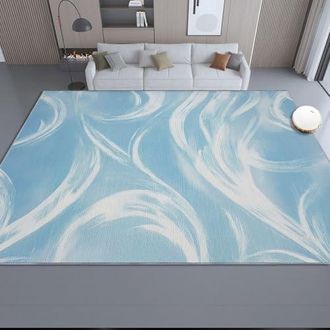 Generic Tapis Salon 100 x 150 cm - Bleu Tapis Doux Décorations Chambre à Coucher Design Élégant Art Déco Rayures Moquette Lavable en Machine pour Chambre denf
