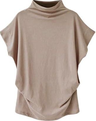 Zeagoo Chemisier &agrave; col rond pour femme, col demi-haut, manches courtes, &eacute;l&eacute;gant, d&eacute;contract&eacute;, style d&eacute;contract&eacute;, kaki, M