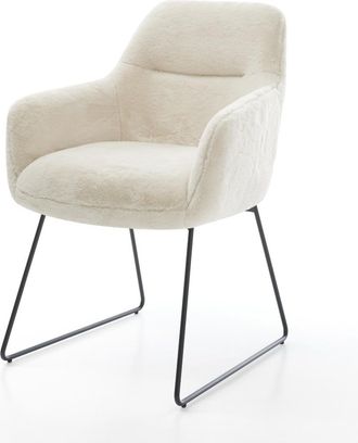 DELIFE Esszimmerstuhl Pejo-Flex Pl&uuml;sch Creme-Wei&szlig; Kufengestell Schwarz Taschenfederkern, Esszimmerst&uuml;hle