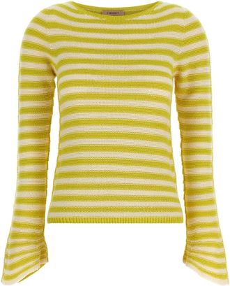 Twinset Femme, Pulls, Jaune, Taille: 42 FR Pull ras du cou sans coutures ray&eacute; bicolore