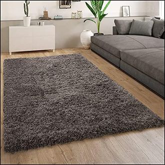 Paco Home Tapis Salon Chambre Adulte Poil Long Shaggy Pelucheux Moderne Uni, Dimension:80x150 cm, Couleur:Anthracite