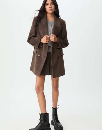 Stradivarius Manteau coupe classique &agrave; double boutonnage - Marron-Brown