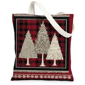 Generic Sacs fourre-tout en toile motif arbres de No&euml;l, sacs r&eacute;utilisables pour lhiver, rustique, l&eacute;ger, lavable, bandouli&egrave;re C, Rouge, 13x15 Inch