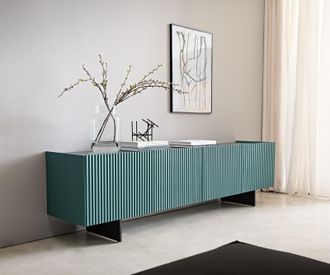 DELIFE Lowboard Kelani 200 cm Petrol 4 T&uuml;ren Fu&szlig; schwebend Metall Schwarz, Lowboards