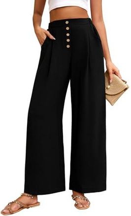 Heekpek Pantalon Large pour Femmes Pantalon Fluide Pantalon de Détente Léger pour Femmes Pantalon dété Palazzo à Taille Haute avec Boutons Pantalon Causal à T