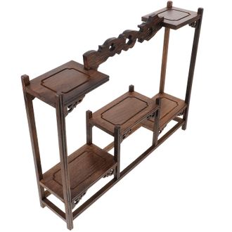 BESPORTBLE LALADEFIEE Antiker Holz Ausstellungsst&auml;nder Handgeschnitzt Kompaktes Aufbewahrungsregal f&uuml;r Sammlerst&uuml;cke Orientalisches Teekannenregal Wohndekoration