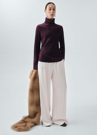 Mango Satinierte Bluse mit Rollkragen lila - Damen - S - MANGO