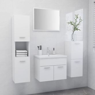 vidaXL Ensemble de meubles de salle de bain Blanc Bois d ing&eacute;nierie