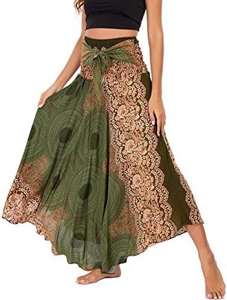 Feoya Bohême Jupe 2 en 1 Femme Longue Maxi Jupe dété Femme Boho Jupe de Plage Fleurs Jupe Taille Haute Hippie Femme Robe dété Modèle 23