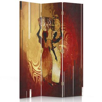 Feeby Paravent Afrika Frauen Kannen 110x150 cm 3 Teilig Modern Design beidseitig Raumteiler Wandschirme Foto Trennwand Raumtrenner Sichtschutz Spanische Wan