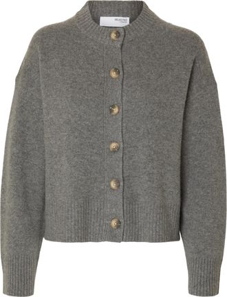 Selected Damen Slfcille Ls Knit O-Neck Cardigan Noos, Medium Grey Melange, XXL EU