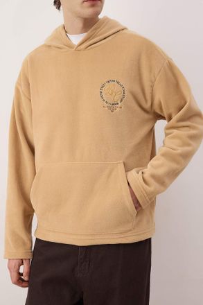 Trendyol MAN Herren Beige Slogan Lang Oversize Sweatshirts