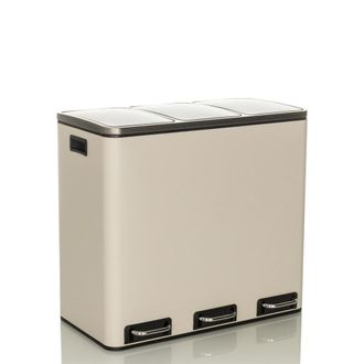 hjh OFFICE M&uuml;lleimer 3 x 18L CLEAN IX Metall, M&uuml;lltrennsystem, Abfalleimer mit Softclose, Treteimer mit 3 F&auml;cher, Beige, 741102
