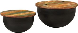 vidaXL Ensemble de tables basses 2 pcs noir bois r&eacute;cup&eacute;ration massif Vidaxl