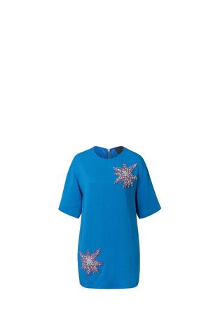 Philipp Plein Blue Crepe Boom Boom Embellished Tunic Dress Size M