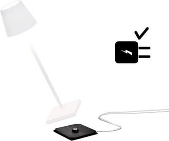Zafferano Poldina Pro Micro Kabellose LED-Tischlampe 2200-2700-3000K,IP65 Innen/Außeneinsatz,Lang Lebensdauer,Aluminium,Mehrfach-USB-Ladegerät(EU/UK/US)-Weiß,LD