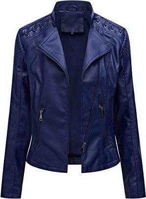 Dissa Veste Blouson De Motard Simili Cuir Synthétique Court Femme Blouson Col montant Coupe Ajustée fermeture éclair Printemps et Automne,42,P6638