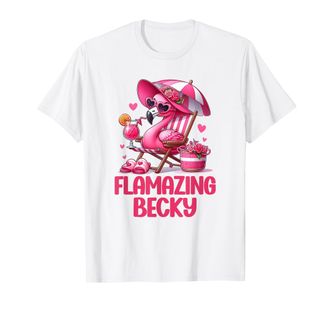 BDAZ Flamazing Becky Pink Flamingo Tropical Beach Trip Damen T-Shirt