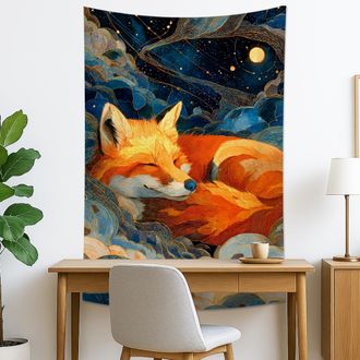 Generic Wandteppich, Motiv: schlafender Fuchs, Traumhimmel, Wandbehang, gemütlich für Schlafzimmer, Wohnzimmer, Wohnheim, ästhetische Akzente für Zuhause, 127