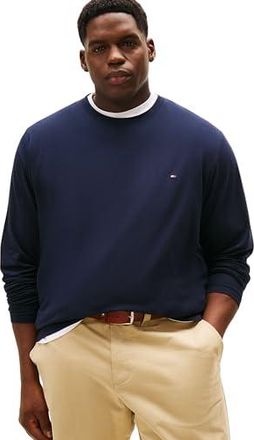 Tommy Hilfiger T-Shirt Manches Longues Homme Stretch Slim Fit avec Col Ras-du-Cou, Bleu (Desert Sky), 5XL