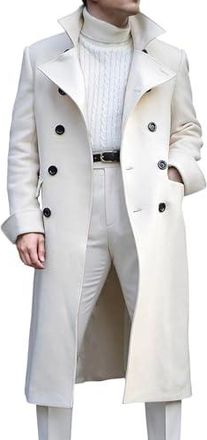 Generic Manteau long &agrave; double boutonnage pour homme - Coupe ajust&eacute;e - Printemps et hiver - Style d&eacute;contract&eacute; - Chaud et doux, blanc, 5XL