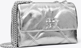 Tory Burch Damen Kleine, wandelbare Kira Schultertasche in Metallic mit Rautensteppung