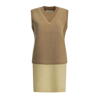 Maison Margiela Robe pull en maille col V - Femme - Robes - Beige - Taille: 38 FR