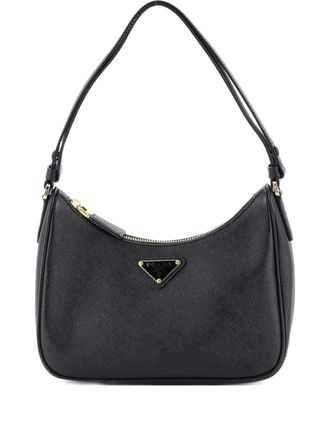 Prada Adjustable Handle Zip Saffiano Leather Mini hobo bag - Noir
