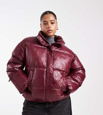 Noisy May Gl&auml;nzende Pufferjacke in Burgunderrot