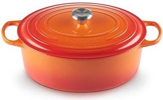 LE CREUSET Le Creuset Signature Gusseisen-Bräter mit Deckel, Ø 33 cm, Oval, Für alle Herdarten und Induktion geeignet, Volumen: 7,5 l, 6,595 kg, Ofenrot, 2117833