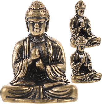 Cabilock 3st&uuml;cke Messingornamente Buddha-Figur Sitzend Schreibtischdekoration Tischschmuck Mini-Ornament Deko F&uuml;r Zuhause B&uuml;ro
