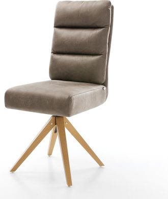 DELIFE Esszimmerstuhl Pela-Flex Mikrofaser Taupe Vintage Holzgestell kantig Natur 360&deg; drehbar Taschenfederkern, Esszimmerst&uuml;hle