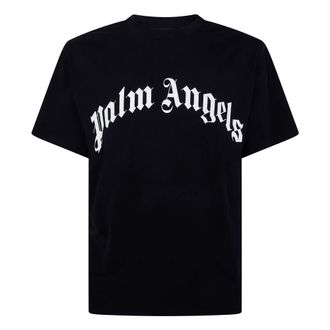 Palm Angels Homme, Tops, Noir, Taille: L Curved Logo Regular Tee