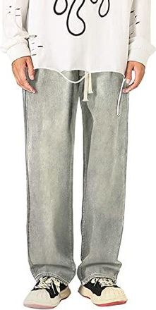 Generic Pantalon en jean pour homme avec &eacute;lastique - Coupe droite - Pantalon baggy - Confortable - R&eacute;sistant &agrave; labrasion - L&eacute;ger - Couleur unie - Pantalon cla