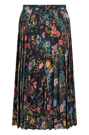 Gucci Womens Skirt Pleated Midi Black-Multicolour Silk Black/multicolour