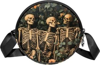 Generic Petit sac &agrave; bandouli&egrave;re circulaire pour femme, motif fleur squelette, sac &agrave; dos &agrave; bandouli&egrave;re avec fermeture &eacute;clair, bretelles r&eacute;glables, sac &agrave; main r