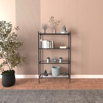 Hanah Home Stylish Black Bookshelf with Tempered Glass, 80 x 30 x 126 cm | Durable Metal Legs (15 mm) | Modern Design for Home & Office Storage