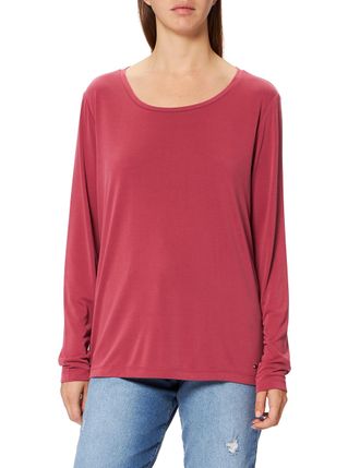 Tommy Hilfiger Damen REGULAR OPEN-NK TOP LS T-Shirt, Misty Red, Small