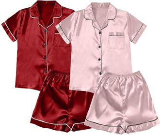 Generic Ensemble de pyjama 2 pi&egrave;ces en satin &agrave; manches courtes pour femme, RD2., XXL