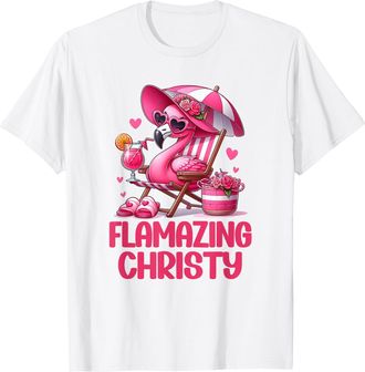 BDAZ Flamazing Christy Pink Flamingo Tropical Beach Trip Damen T-Shirt
