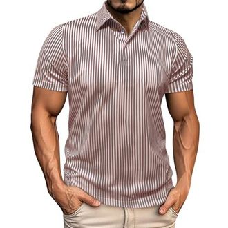 Generic Polo ray&eacute; hawa&iuml;en pour homme - Haut d&eacute;t&eacute; &agrave; manches courtes - Col polo tendance - Coupe d&eacute;contract&eacute;e - Confortable - Costume extensible pour cadeaux qu