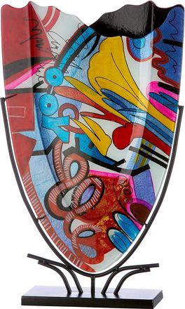 GILDE GLAS art Glas Art Vase Dekovase im Street Art Design auf Metall Ständer - Deko Wohnzimmer - Geschenk für Frauen Geburtstag - Farbe: rot - Höhe 58 cm